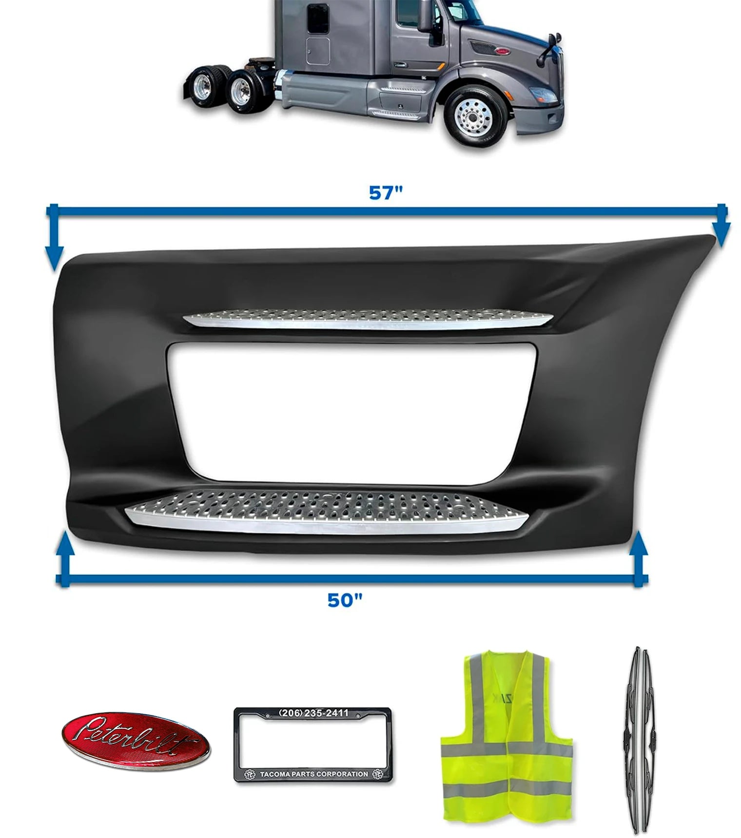 Front Fairing Plastic with 2 Metal Steps Passenger 2013-2021 Peterbilt ...