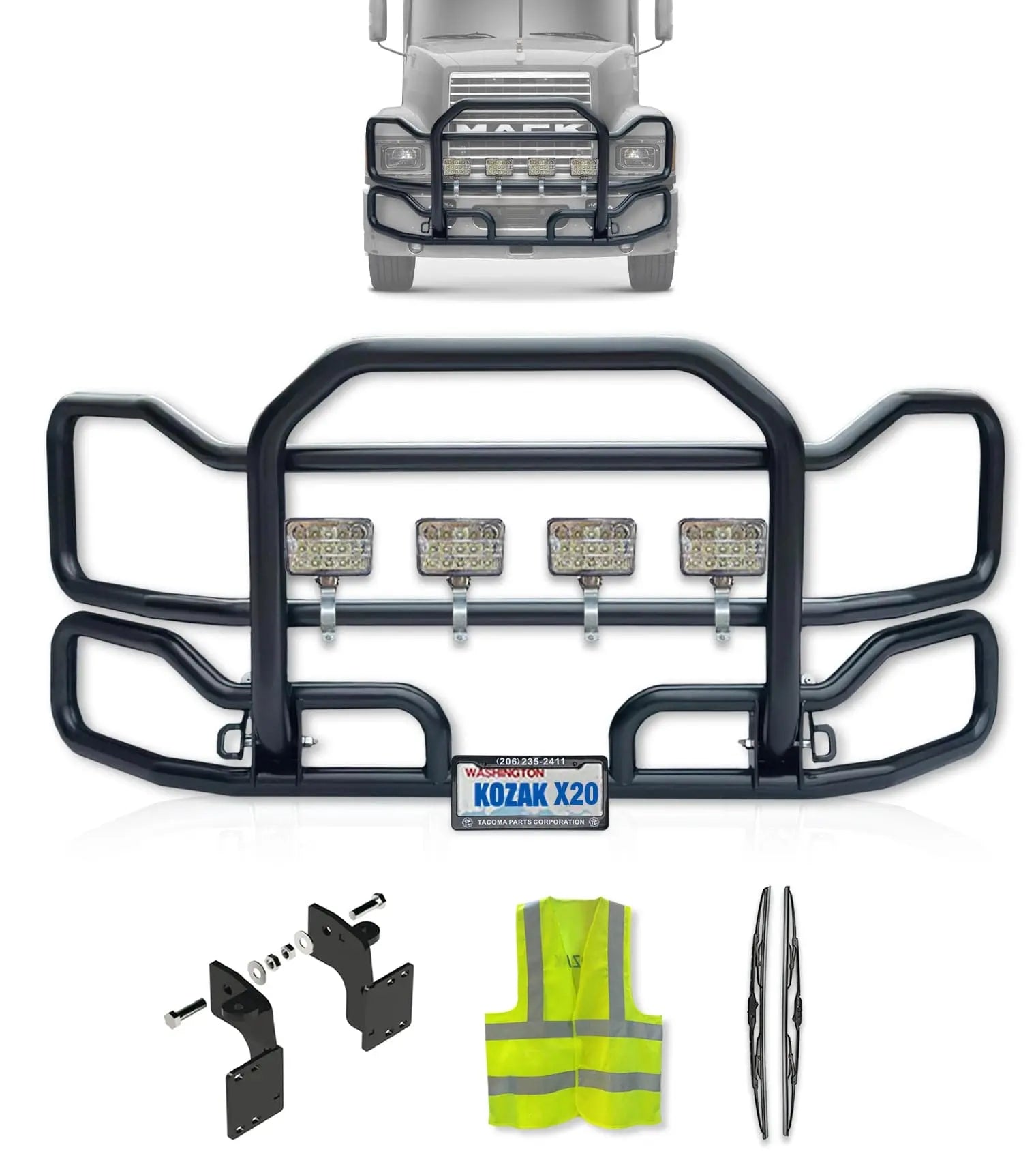 Black Front Grille Guard Large 1999-2003 Mack CH, 2004+ Mack CH ...
