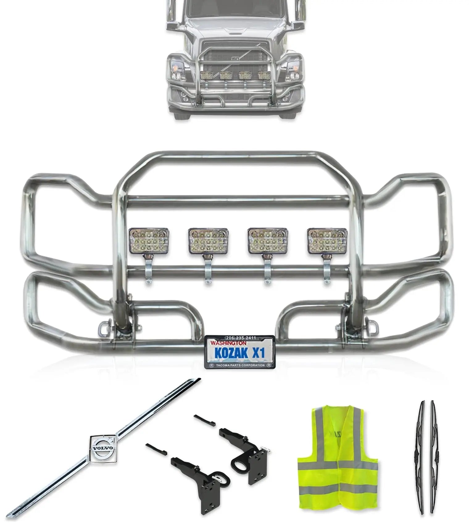 Chrome Front Grille Guard Large Volvo VNL – Tacoma Parts Corporation